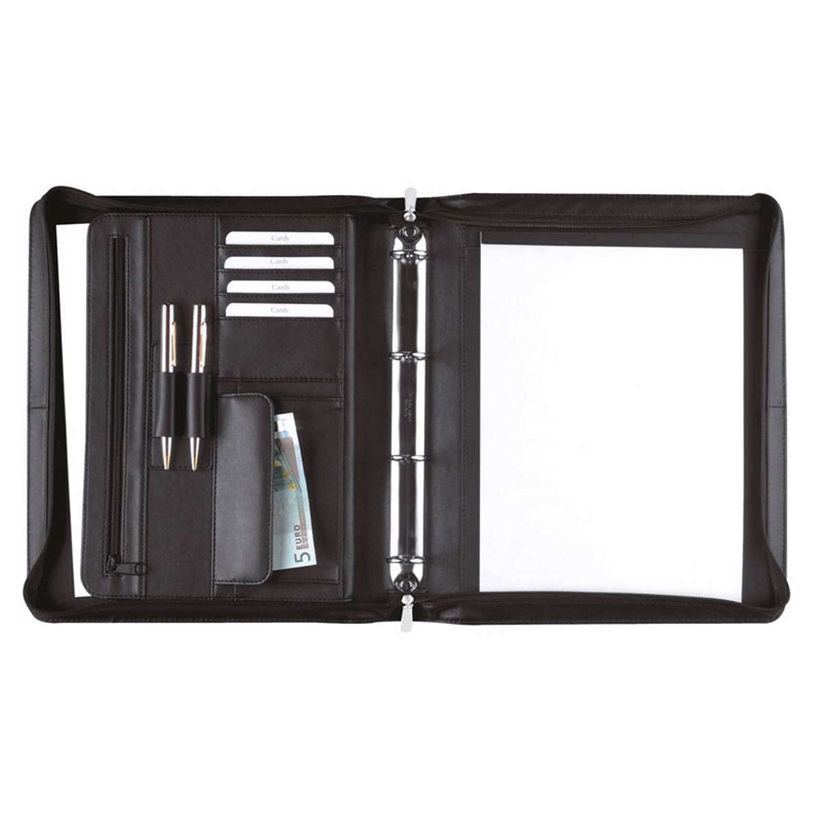 Dokumentmappe Eurostyle sort skind A4 m/hank og 4 ringe