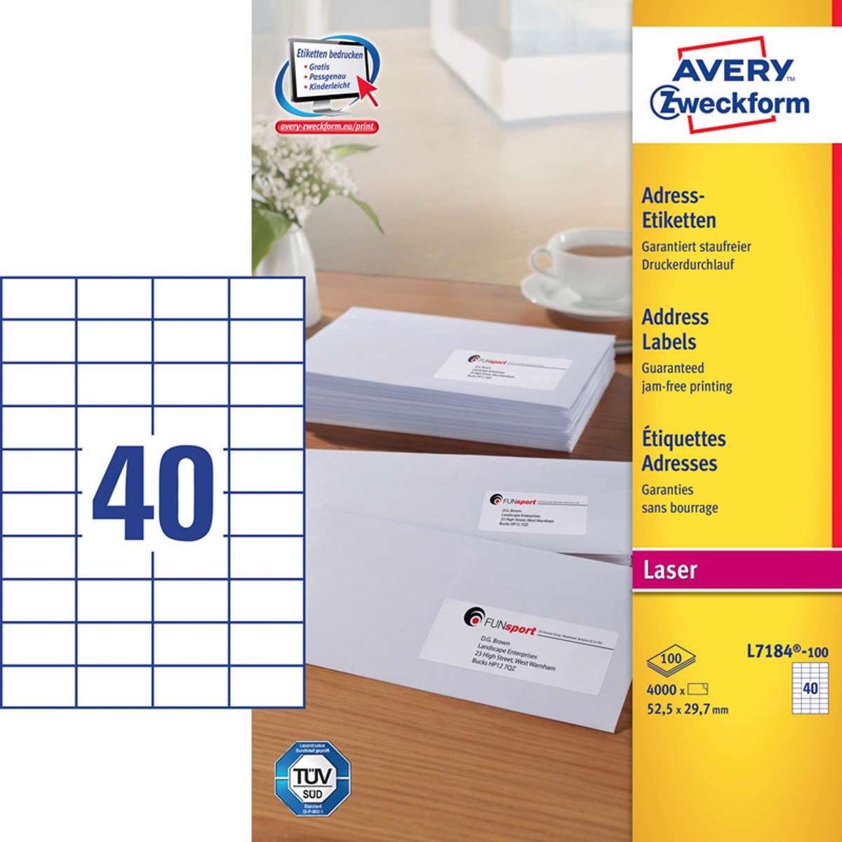 Laseretiket Avery 52,5X29,7mm 40/ark L7184-100