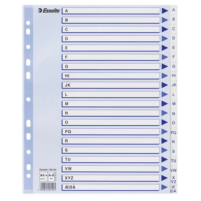 Køb Register Esselte PP A4 Maxi A-Å hvid hos Kontorlands Webshop