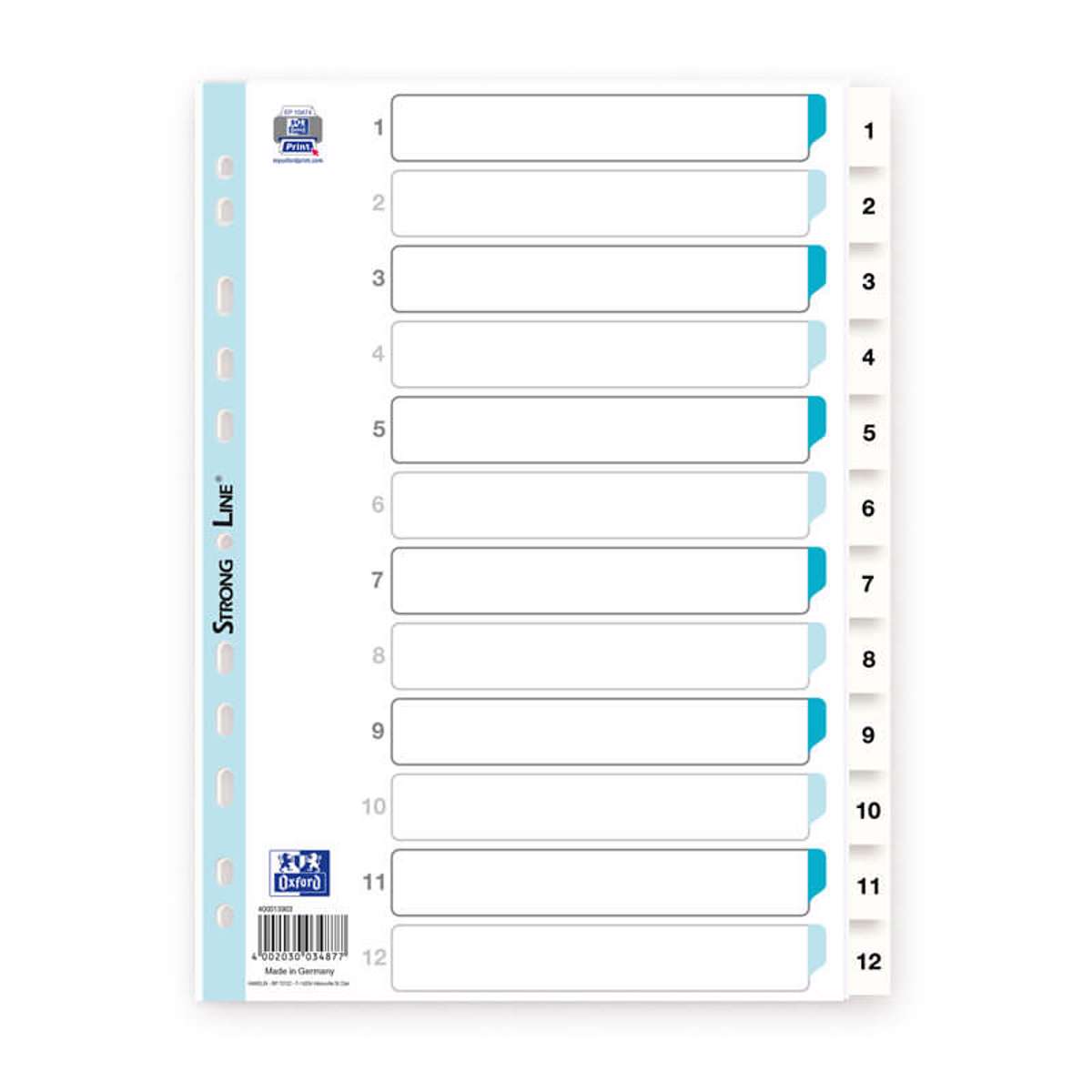 Køb Register Strong-Line A4 1-12 i plast m/forblad hvid /20 hos ...