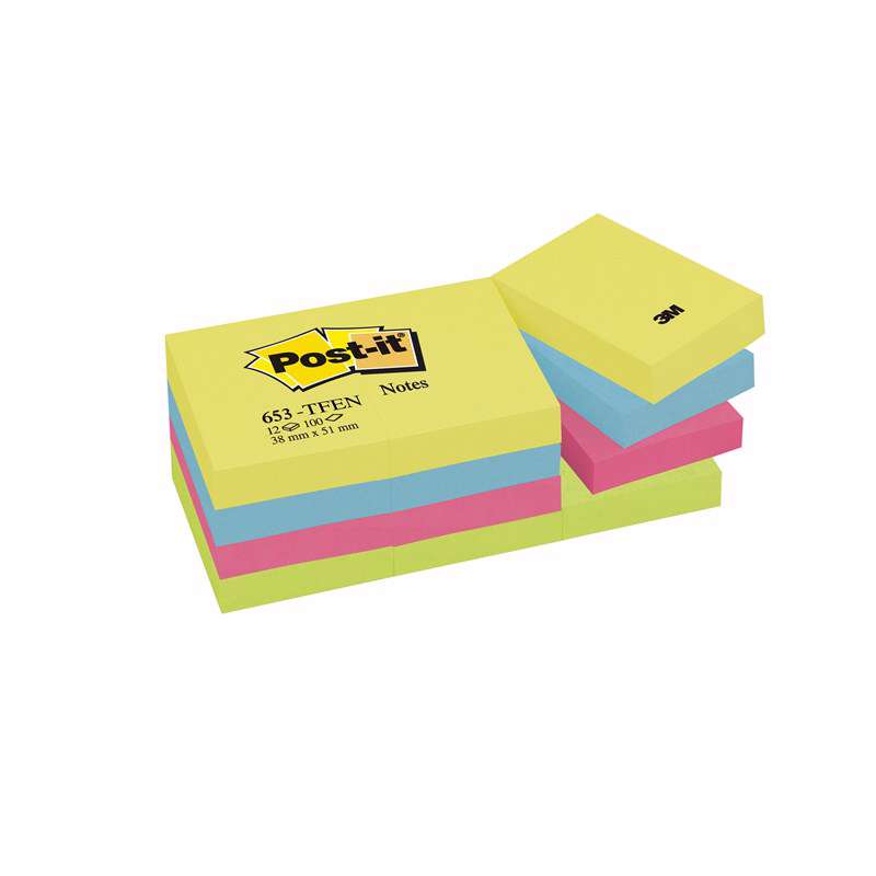 Køb Post-it notes neon 38x51mm 4 ass farver 12blk/pk. 653TFEN hos ...