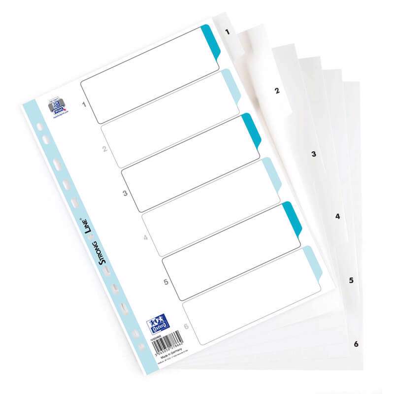 Køb Register Strong-Line A4 1-6 i plast m/forblad hvid /25 hos ...