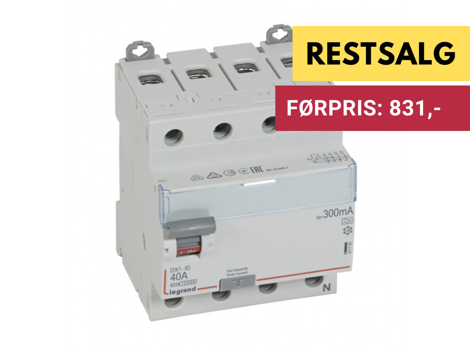 Fejlstrømsafbryder Legrand DX3 PFI (RCD) 40A 300mA 4P 4M 10kA - Type A
