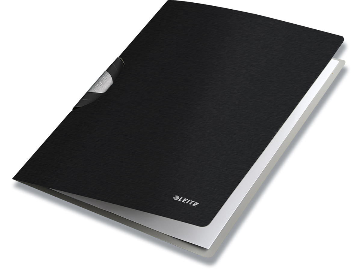 Køb Klemmappe, 40 ark, Satin sort, Fast forside, Leitz Style hos Kontor Syd