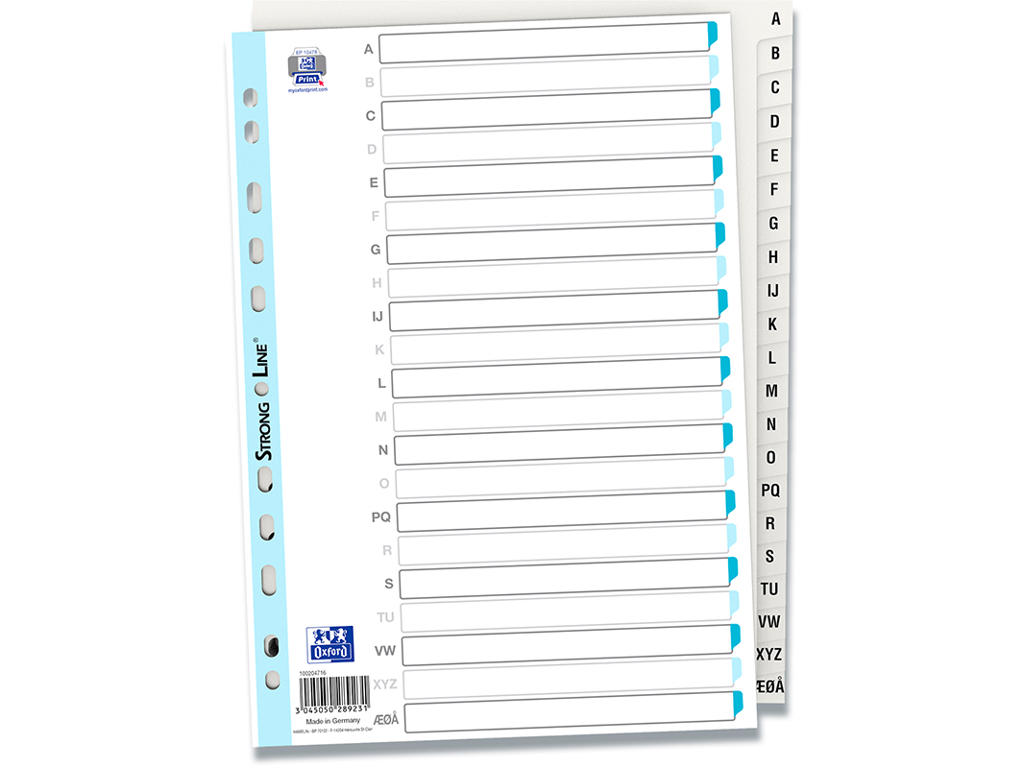 Køb Registerblade, A4, A-Å, Hvid, Oxford Strong-Line hos Kontor Syd