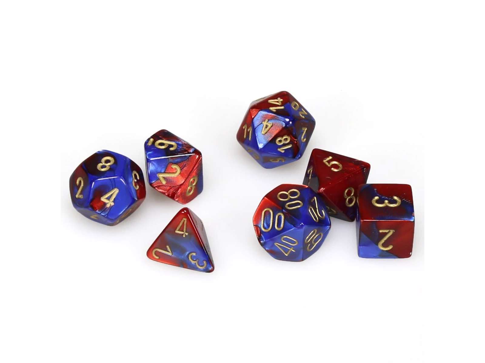Køb Chessex 7-pak terninger til rollespil i blue-red gold hos ...